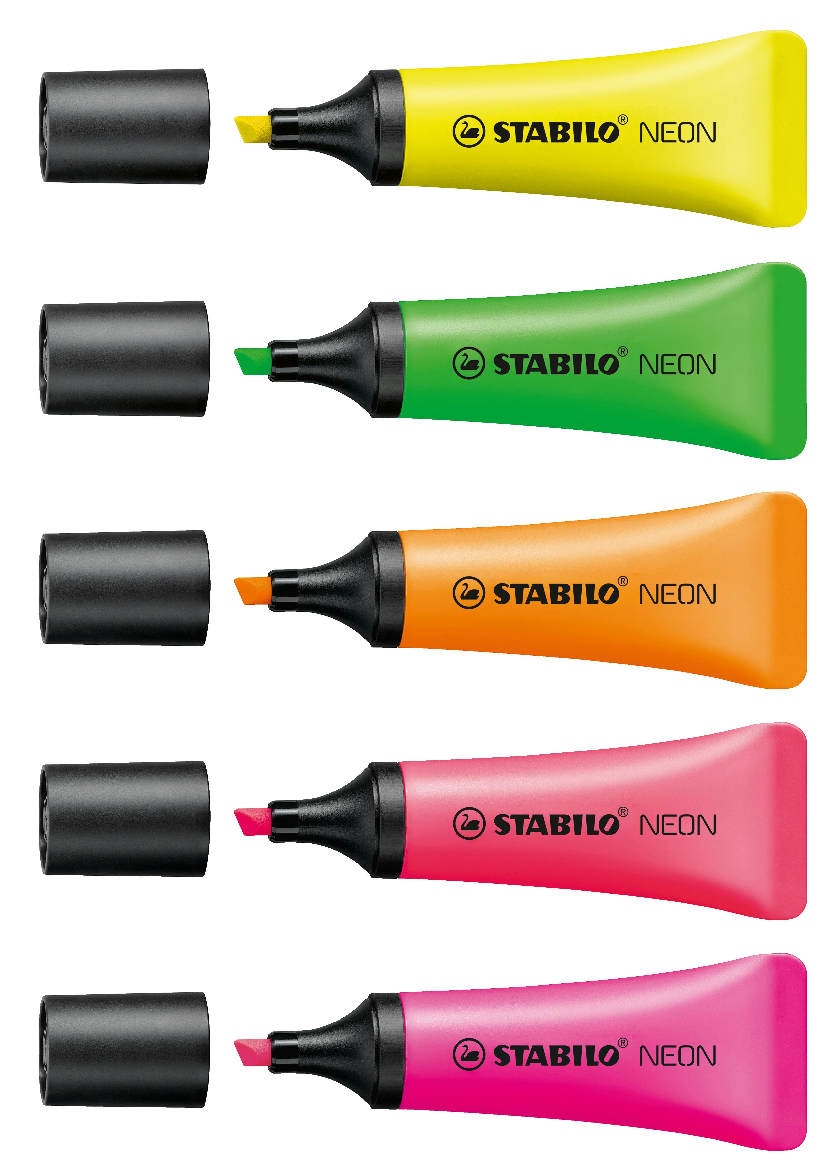 Textmarker - STABILO NEON - 5er Pack - grün, orange, pink, 2 x gelb ...