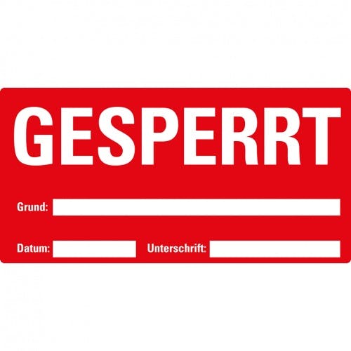 Aufkleber I Etikett GESPERRT, beschriftbar, rot, Haftpapier, ablösbar ...