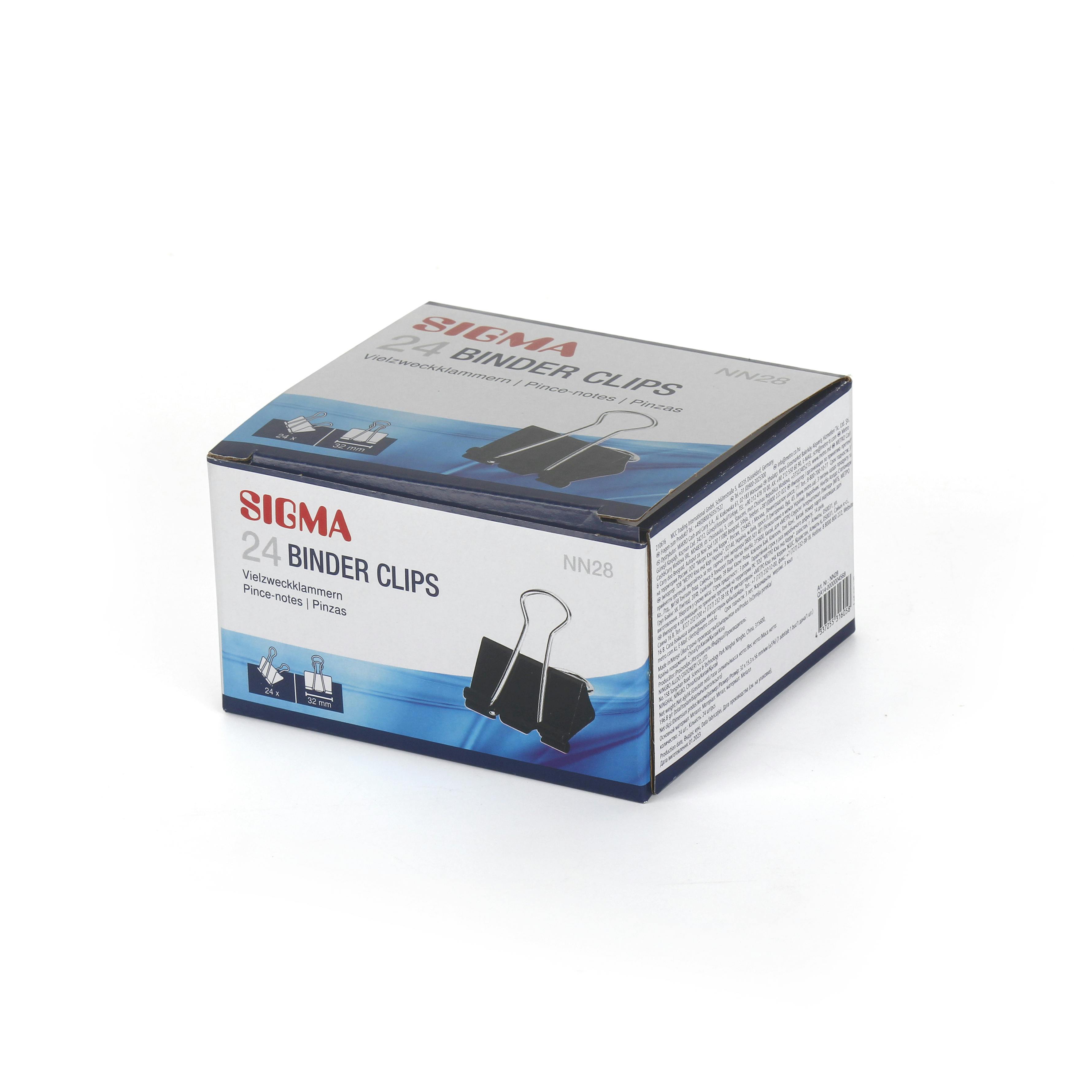 SIGMA Multifunctionele clips, Metaal, 32 mm, zwart, 24 stuks | Makro