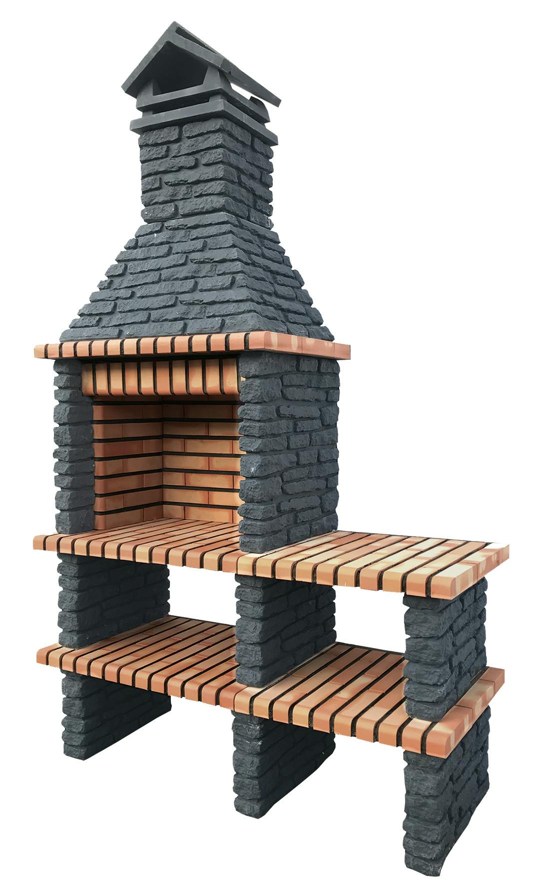 BARBECUE ROCK BLACK - Barbecue avec 2 bancs, en brique et ciment ...