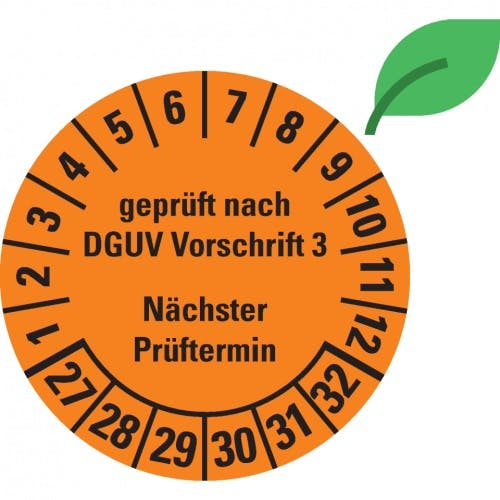 Dreifke® Prüfplakette gepr.DGUV Vor.3 Nä.Prüft.,27-32,orange,ökologische Folie,Ø 30mm,18 St ...
