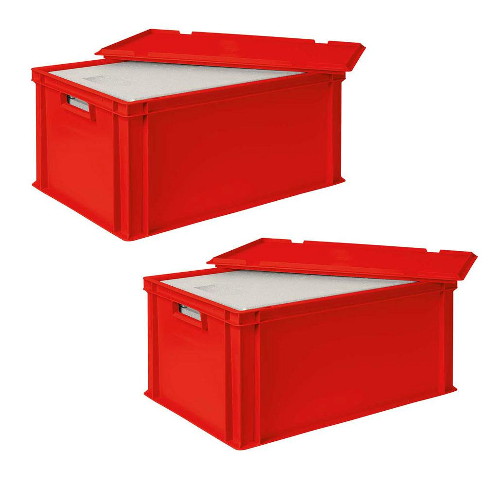2x 35 Liter Thermobox aus EPS in Eurobox 600x400 mit Deckel, rot ...