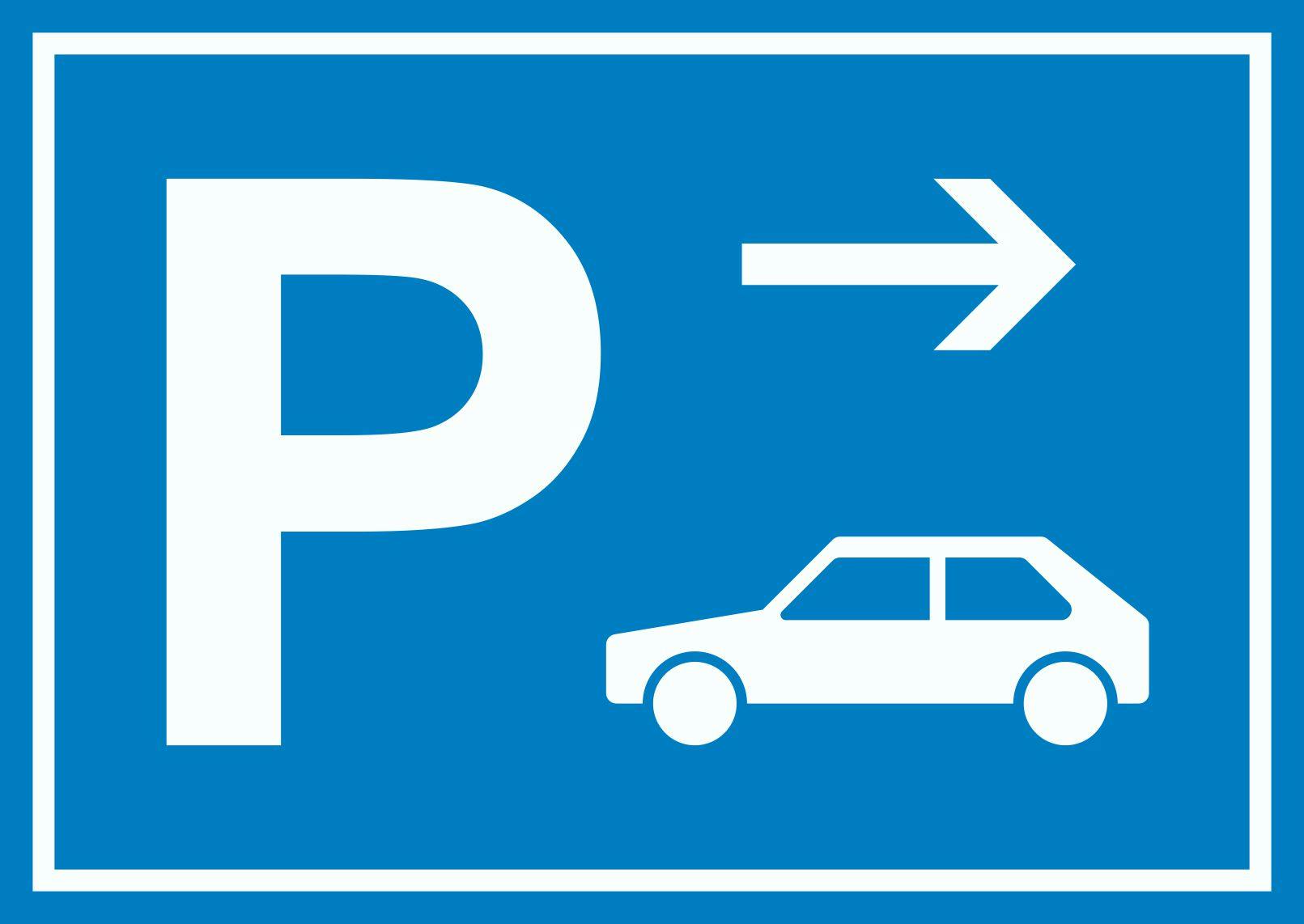 Auto PKW Parkplatz Schild mit Richtungspfeil rechts waagerecht A3 ...