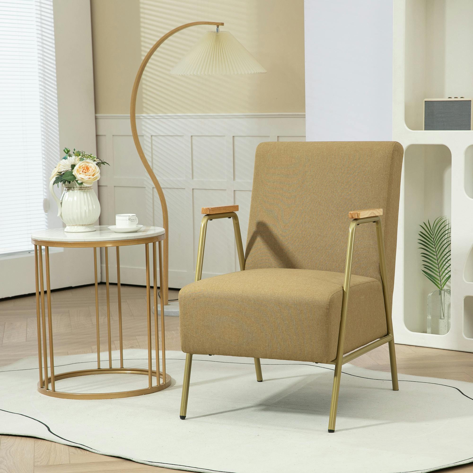 Poltrona Individual com Apoios de Braços Estrutura em Aço Dourado ...