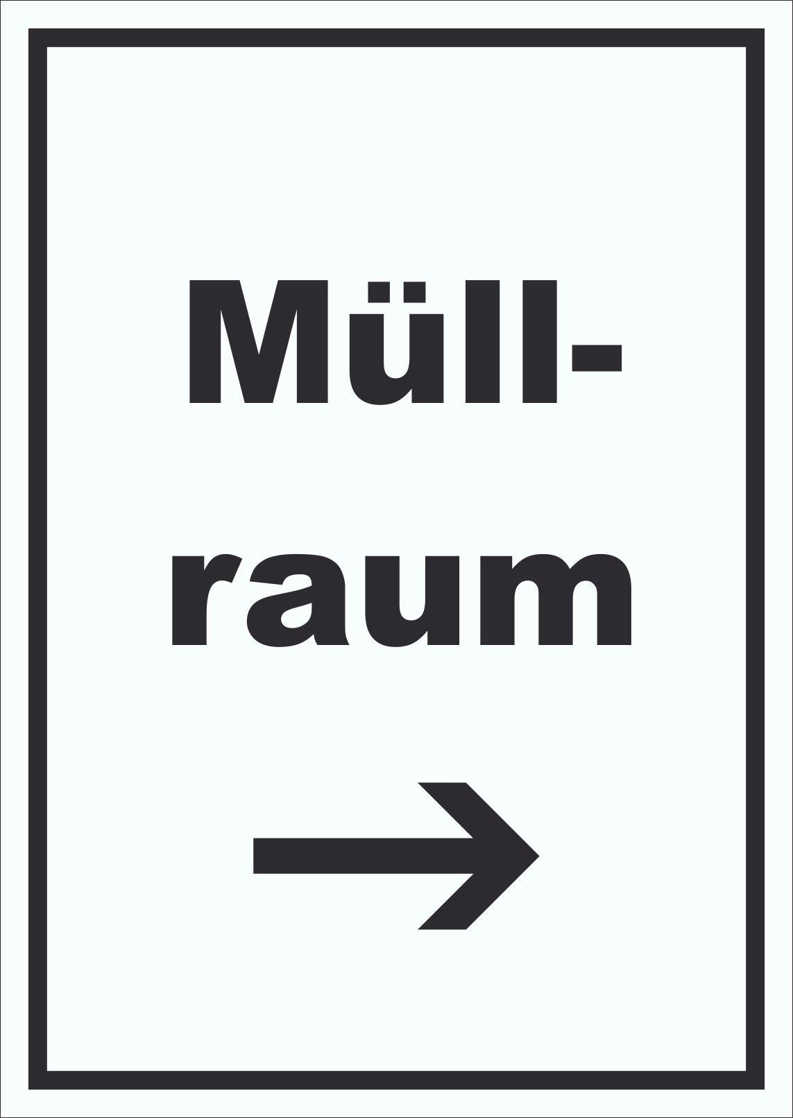 Müllraum Schild mit Text Richtungspfeil rechts Abfall Mülltrennung ...