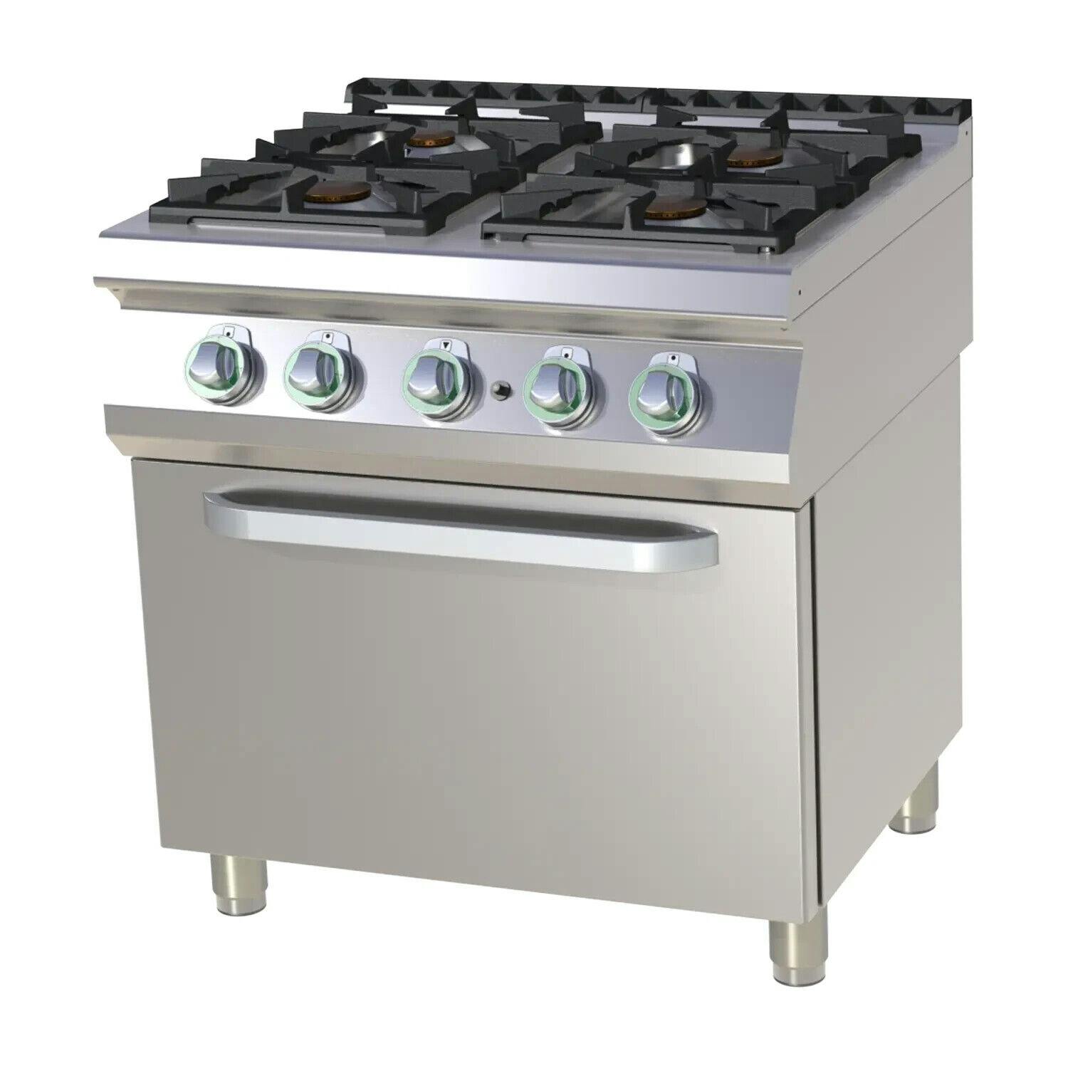 Gas-Herd mit E-Backofen (GN 1/1) 4-Platten 27kW 800x730x900mm Edelstahl ...