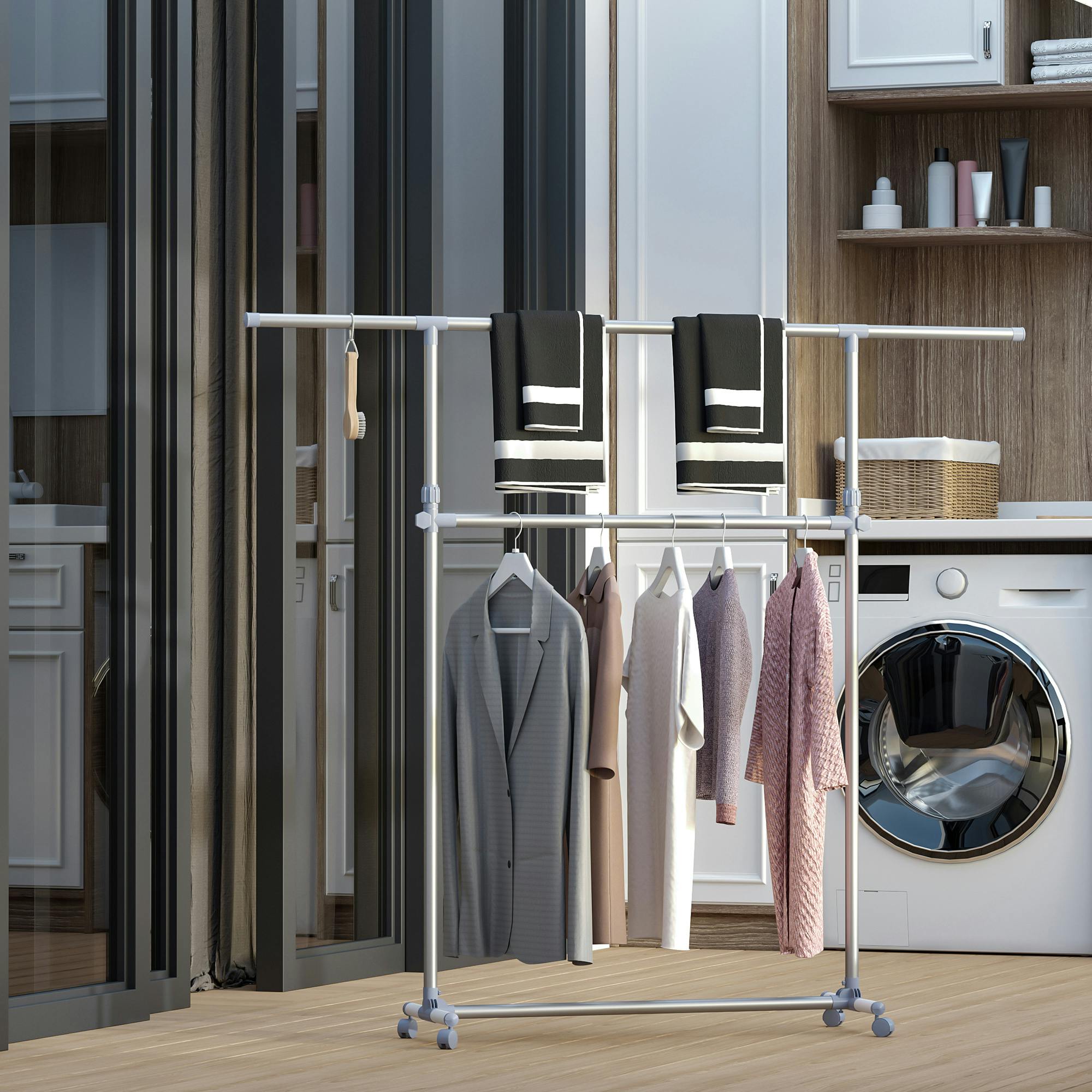 HOMCOM Stender Appendiabiti Regolabile in Acciaio Inox con 4 Ruote | METRO