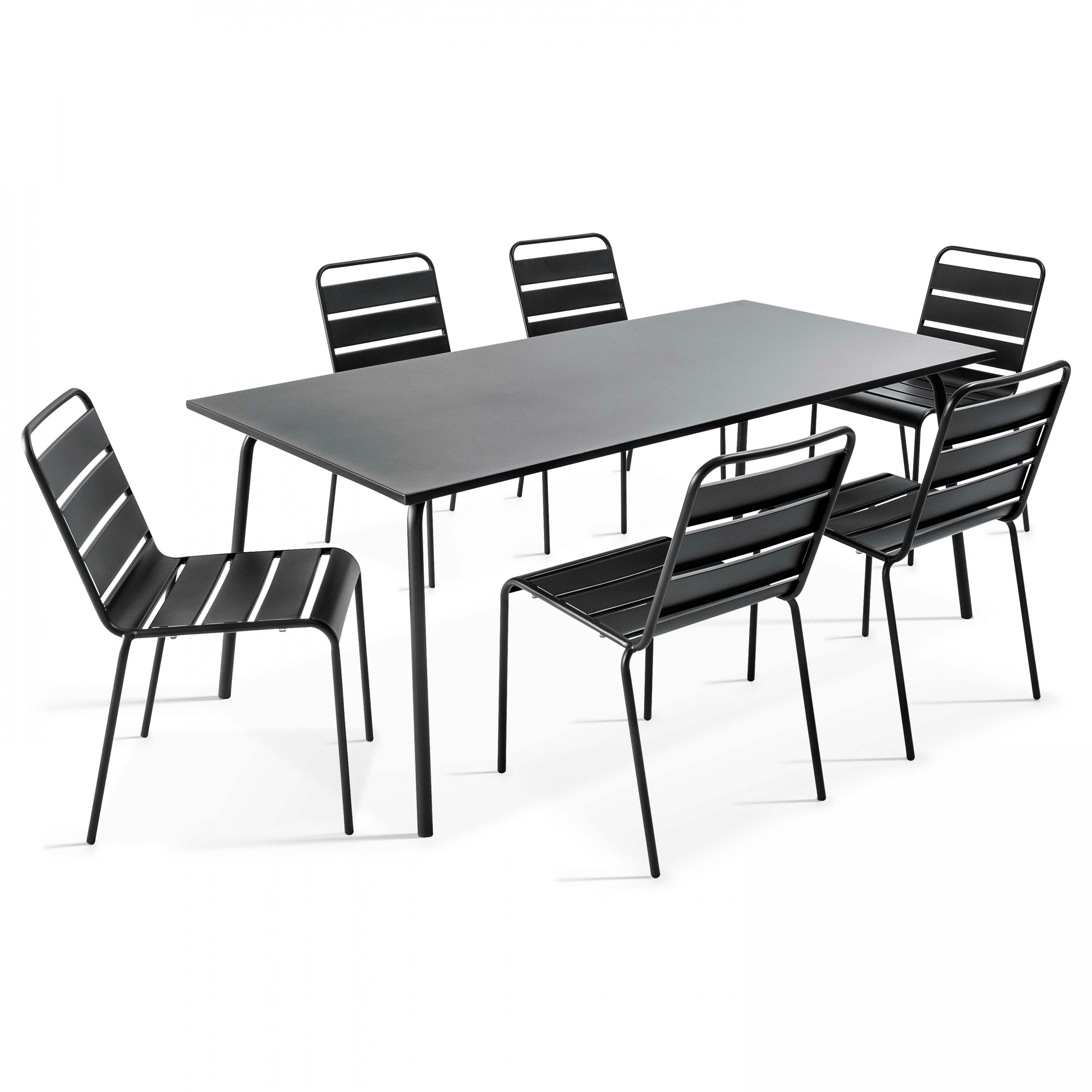 Set van tuintafel en 6 stoelen in antraciet metaal | Makro