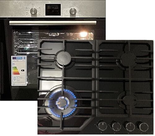 Einbau Gas Herdset autark Gasbackofen Gaskochfeld Glas WOK 3,8 kW LPG ...