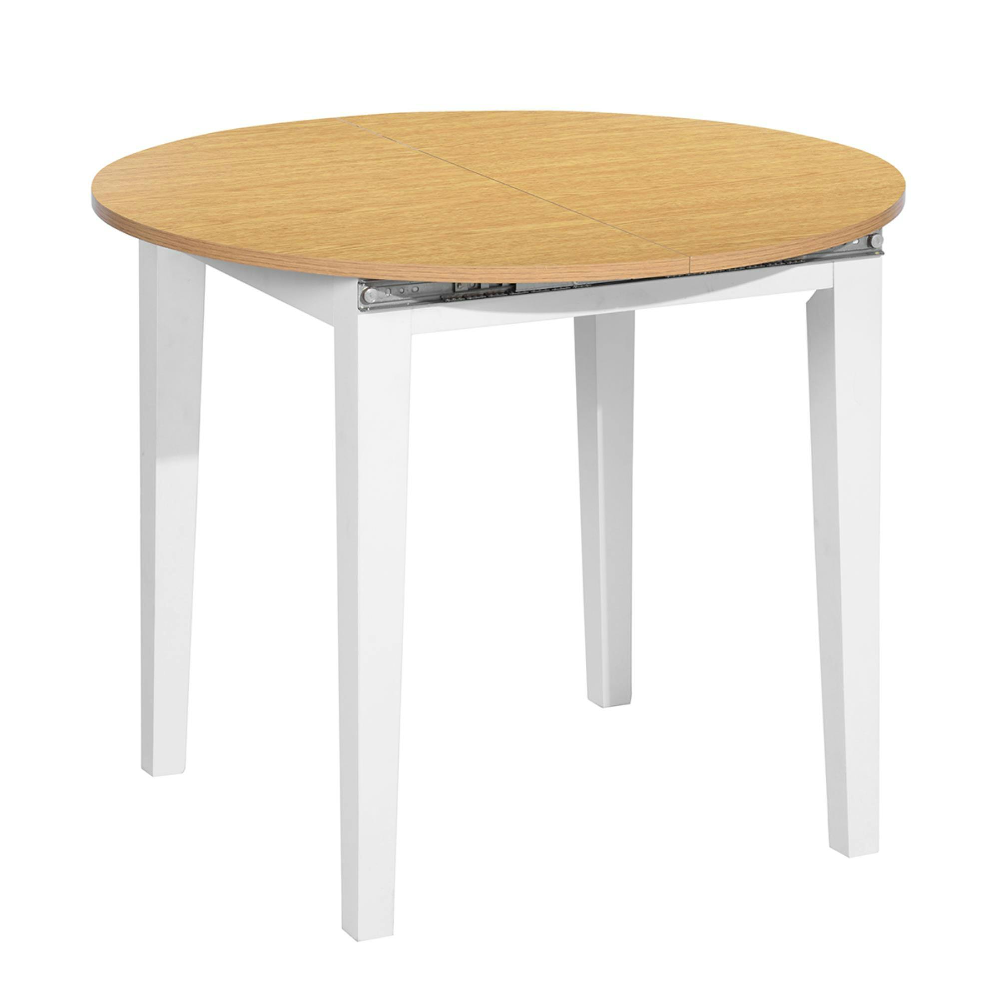 WellHome - Ronde uitschuifbare tafel van wit beukenhout, 90-120 cm | Makro
