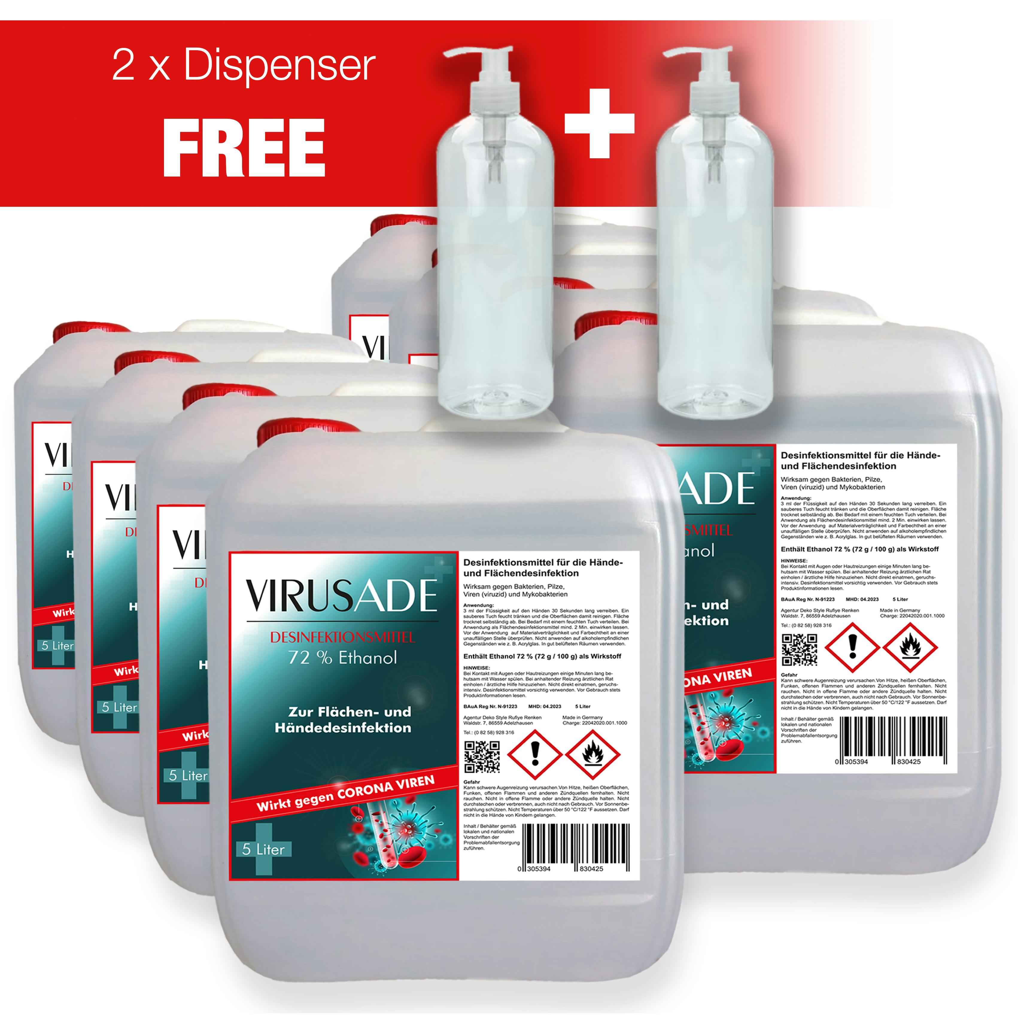 VirusADE Handdesinfektion & Fl chendesinfektion 8x5 Liter Kanister ...