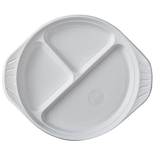 400 Menü-Teller, PP 3-geteilt Ø 21,9 cm · 2,6 cm weiss mit Anfasser ...