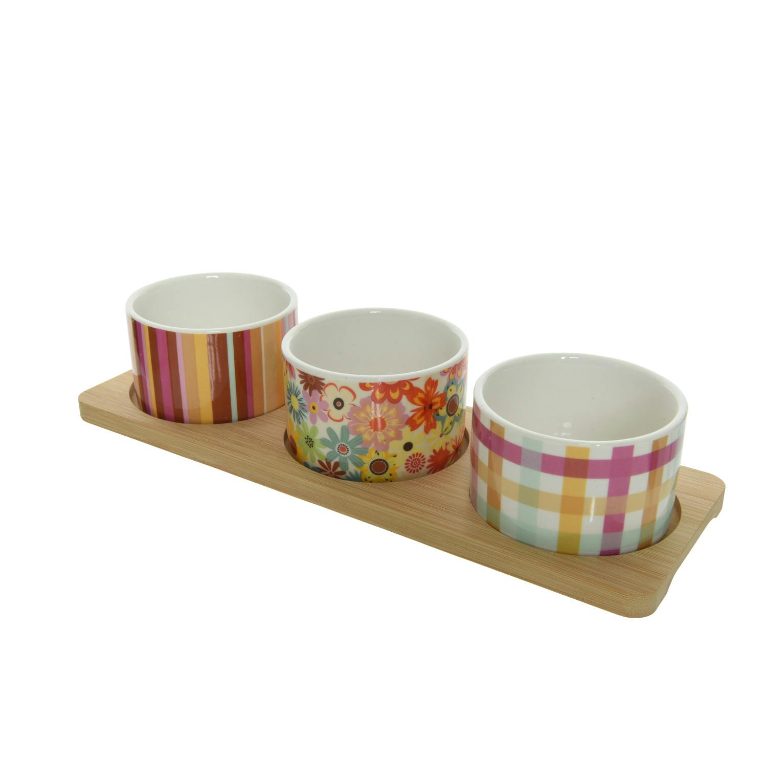 Tapas Set Servierset Servierplatte mit 3 Schalen Dipschalen Porzellan ...