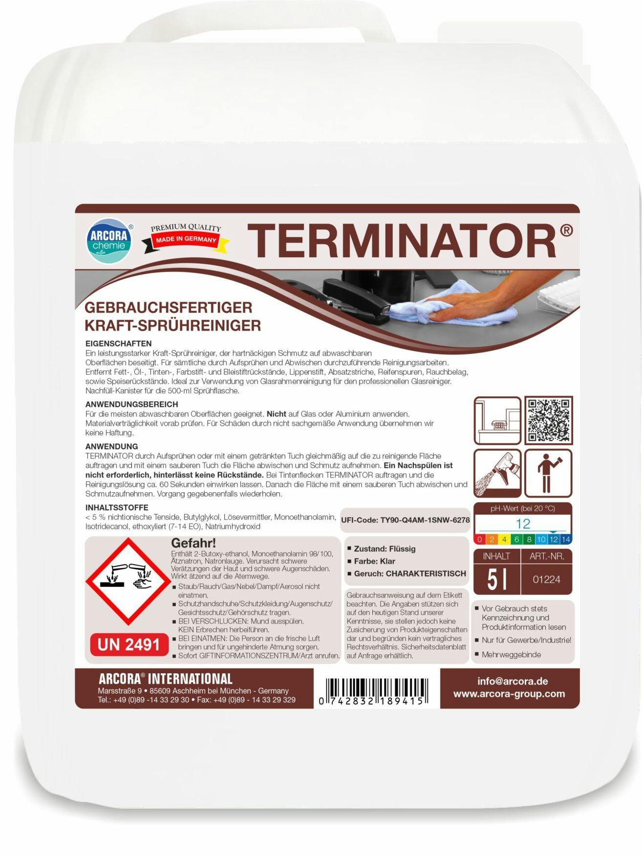 ARCORA Gebrauchsfertiger Kraft-Sprühreiniger TERMINATOR, 5L | METRO