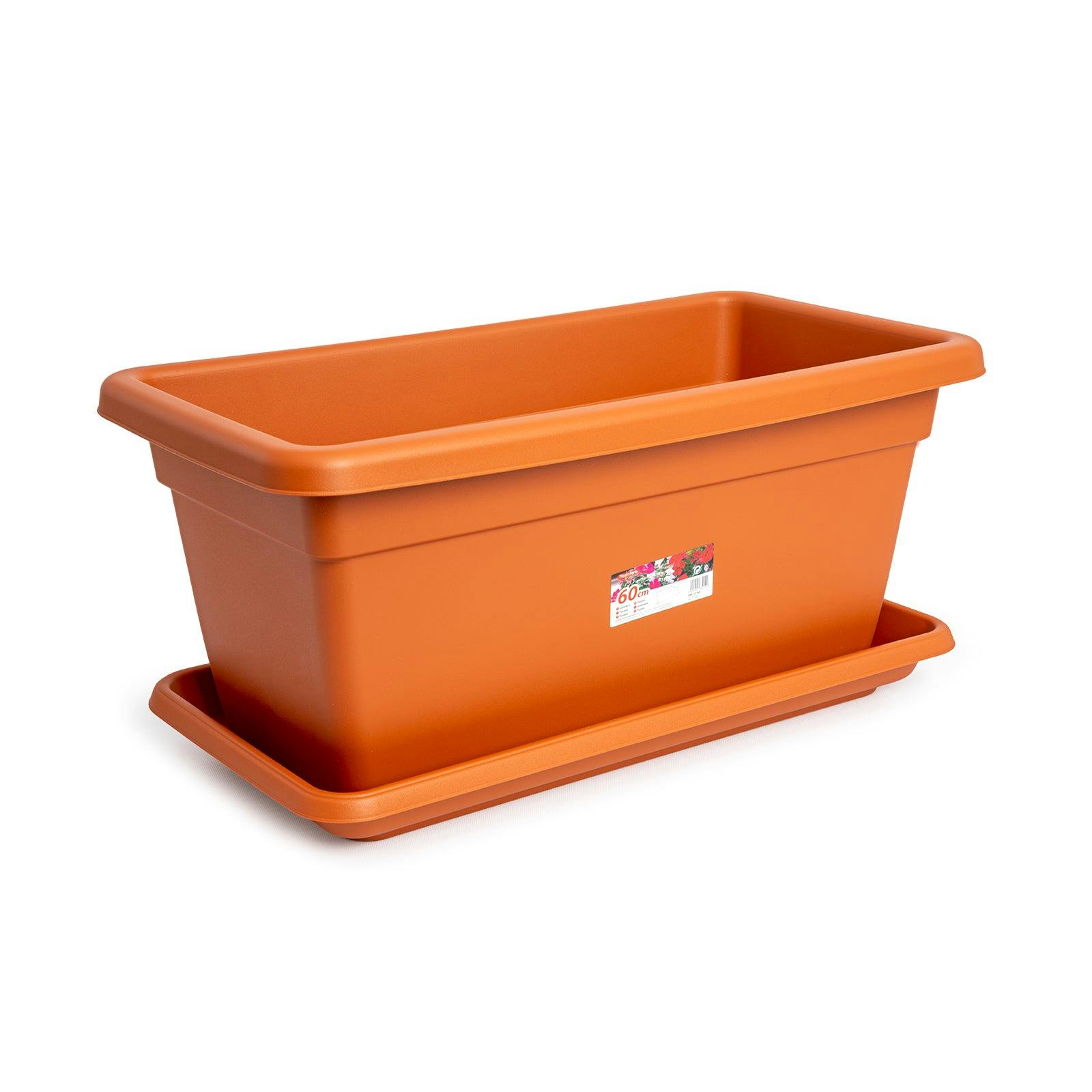 Plastic Forte - Jardinera Rectangular 60 cm Ancha y Reforzada con Plato Incluido. Terracota ...