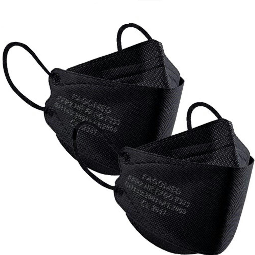 10x FFP2 Maske Fischform SCHWARZ - Moderne Fischmaske, 5-lagig, einzeln ...