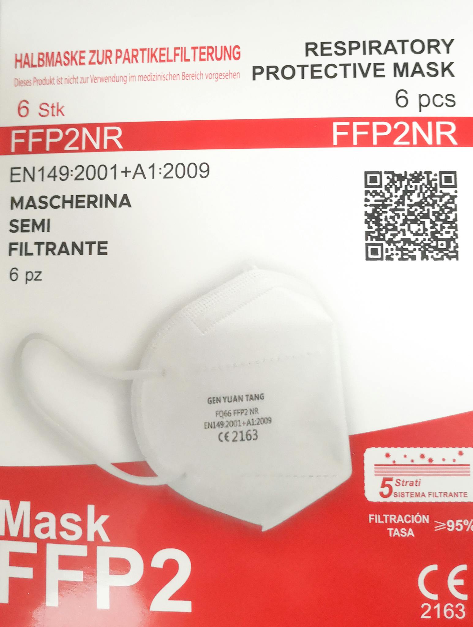 6 Stück FFP2 Atemschutzmasken mit - CE Prüfziffern - | METRO Marktplatz