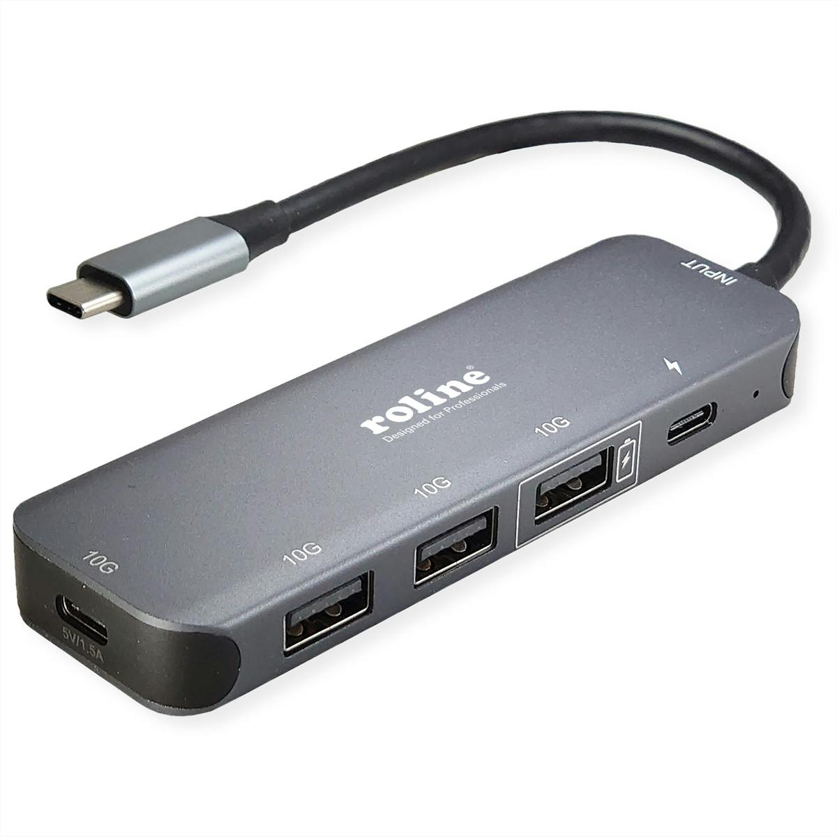 ROLINE USB 3.2 Gen 2 Hub, 4-voudig, Type-C aansluitkabel | Makro