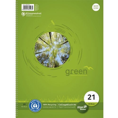 Ursus Green Notebook DIN A4 Liniert Spiralbindung Papier Grün Nicht ...