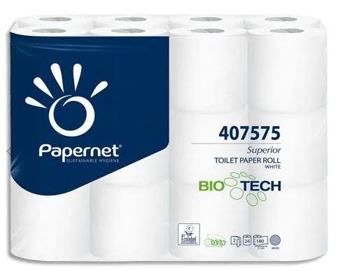 PAPERNET Paquet de 24 rouleaux de Papier toilette Bio Tech 2 plis pure cellulose 180 fts L19,80m ...