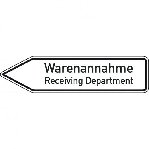 Schild I Wegweiser Warenannahme/Receiving Dep., 2-spr., linksweisend ...