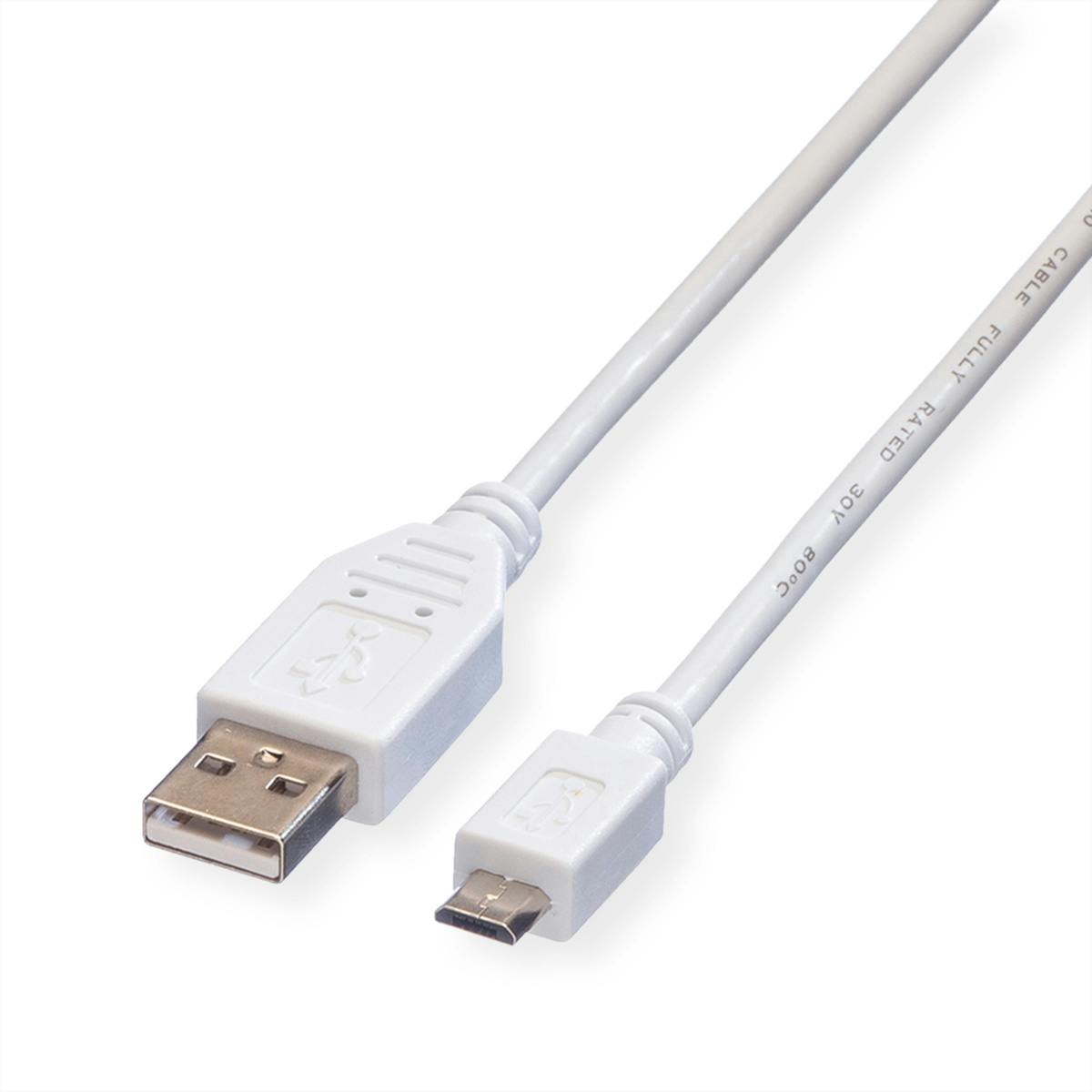 VALUE USB 2.0 Kabel, USB A Male - Micro USB B Male, wit, 3 m | Makro
