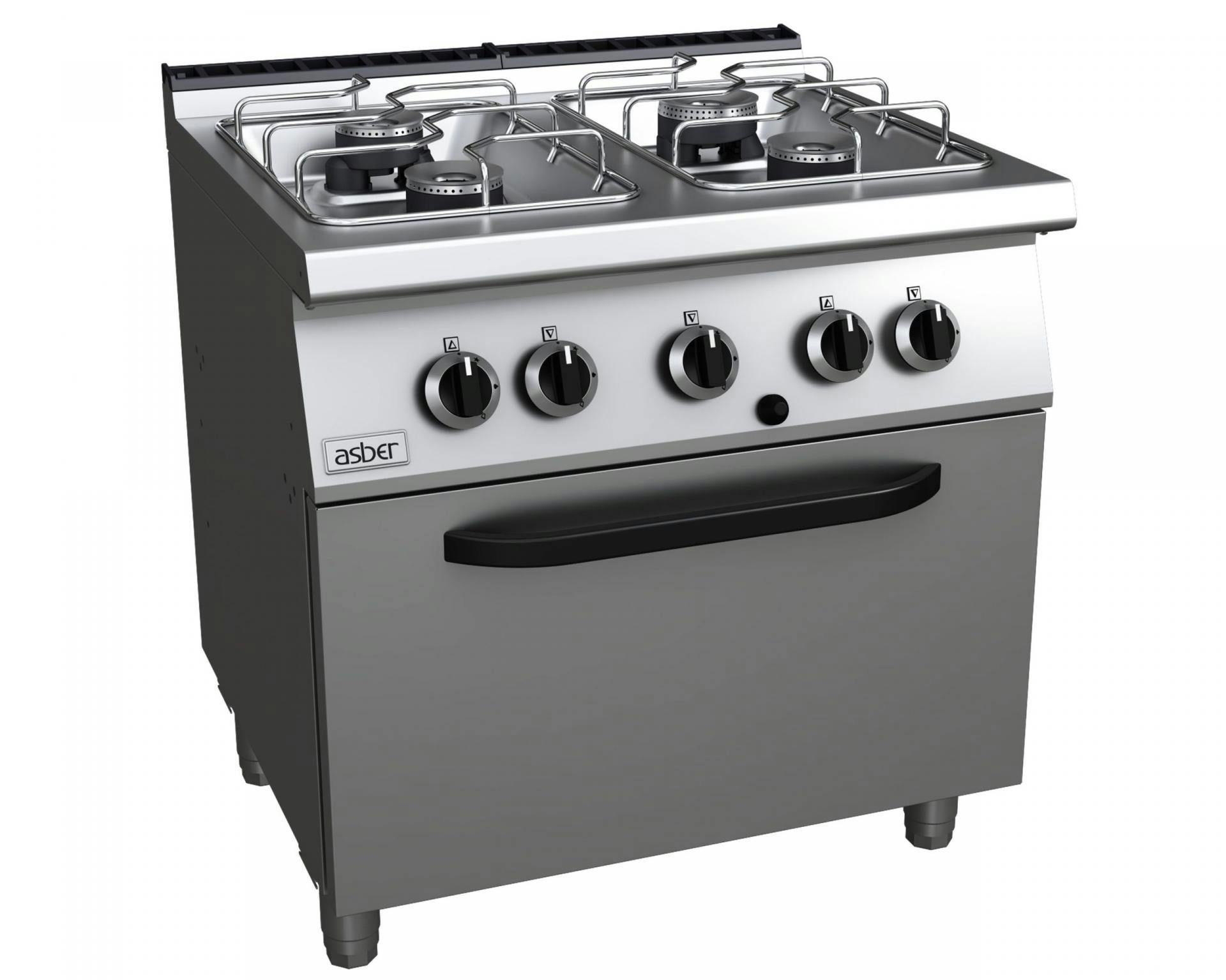 Cocina a gas de 4 fuegos con horno GN2/1 y Fondo 70cm Asber 7GC 80F AS ...