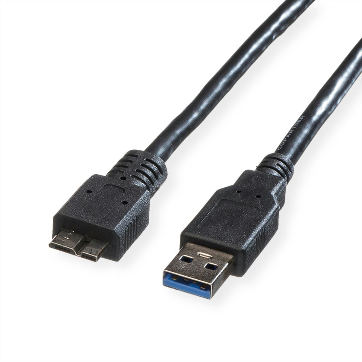 ROLINE USB 3.2 Gen 1 kabel, type, A M - Micro B M, zwart, 0,8 m | Makro