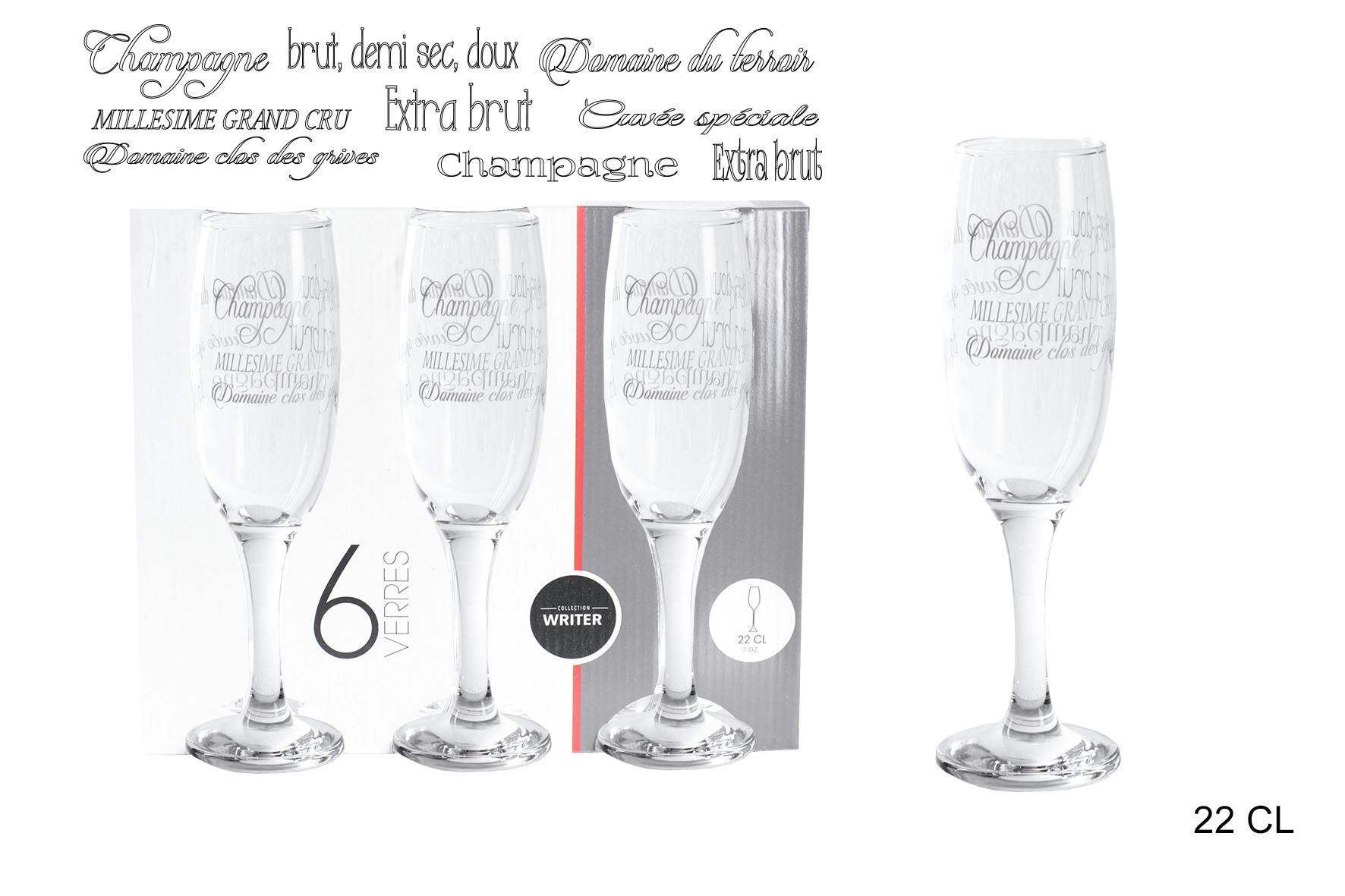 Lot de 4 Flutes Writer 22cl (barette de 6) Maitre Chef | METRO