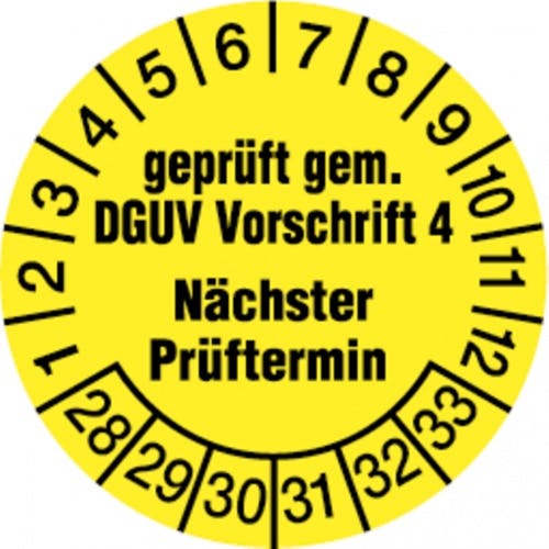 Dreifke® Prüfplakette, DGUV Vorschrift 4 Nächster Prüftermin, ge - 30 mm Folie selbstklebend, 10 ...