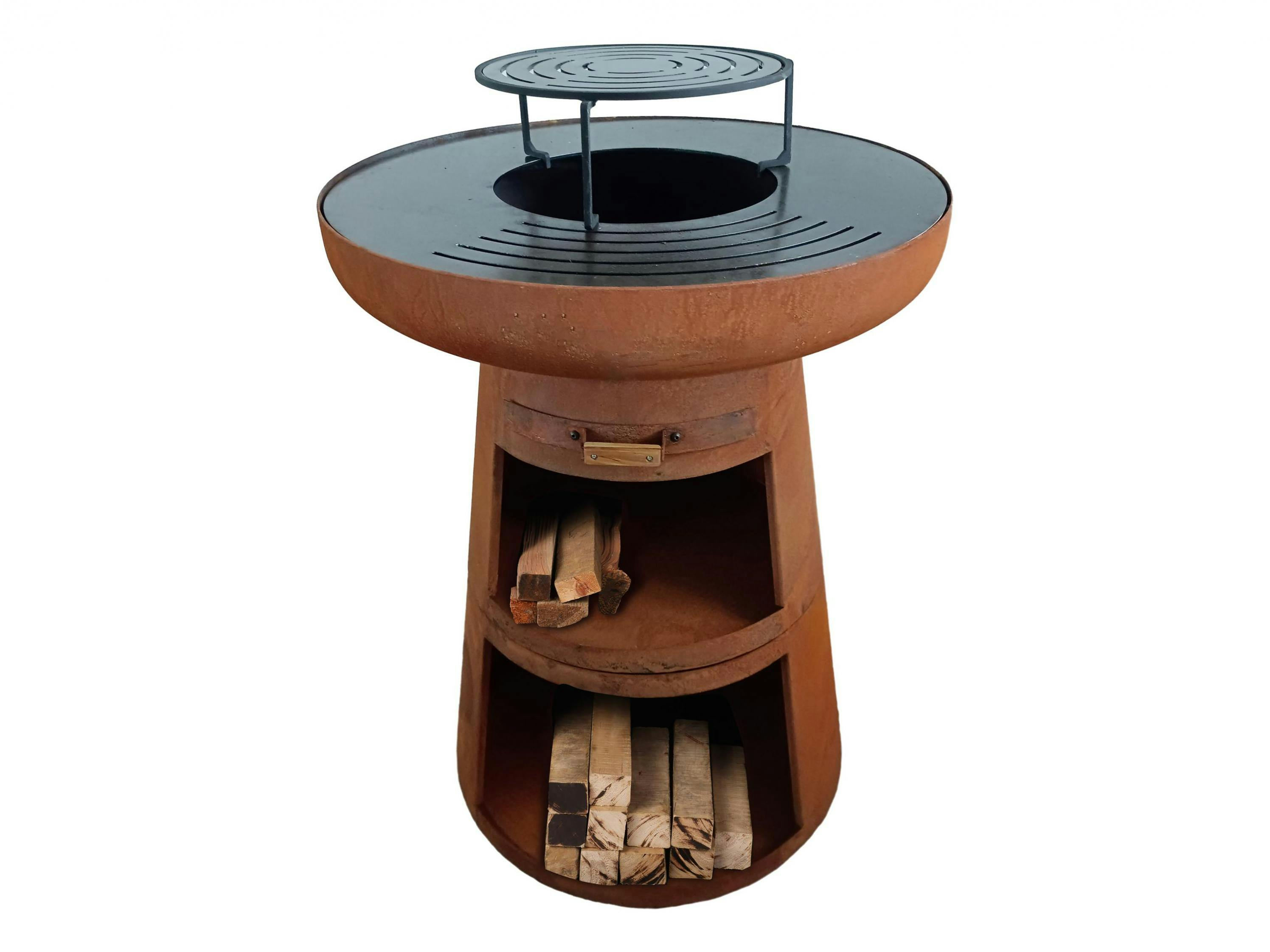 PURLINE Ronde barbecue met rond stalen bakplaat en cortenstalen grill ...