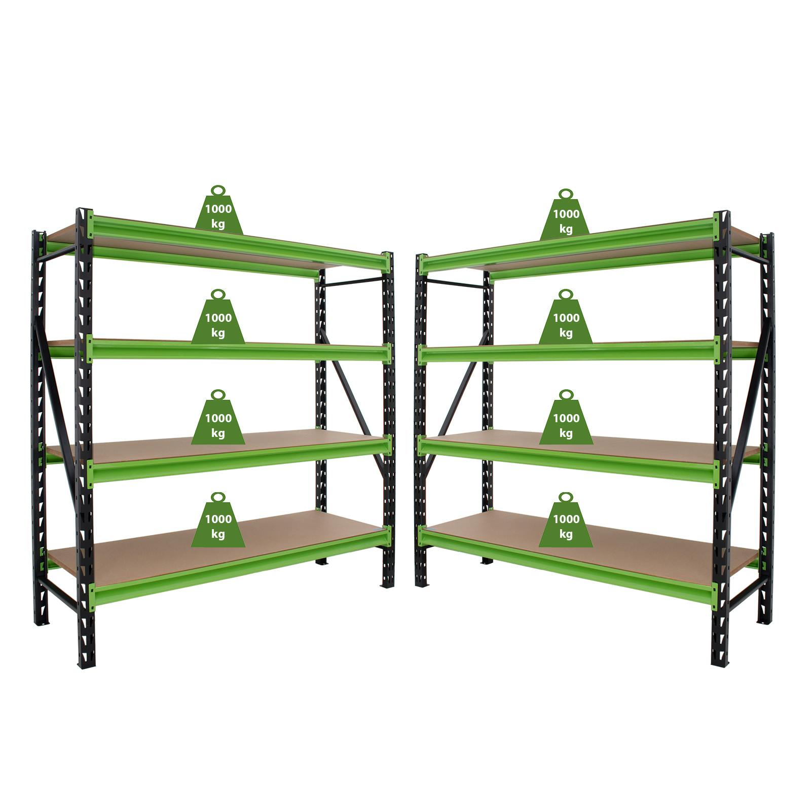 2x Industrieregal Milo 200x190x60 cm steckbar, erweiterbar 4 Ebenen 4 ...