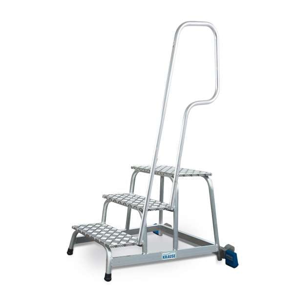 Montage-Tritt aus Aluminium, mit Handlauf und Fahrrollen, 3 Stufen | METRO