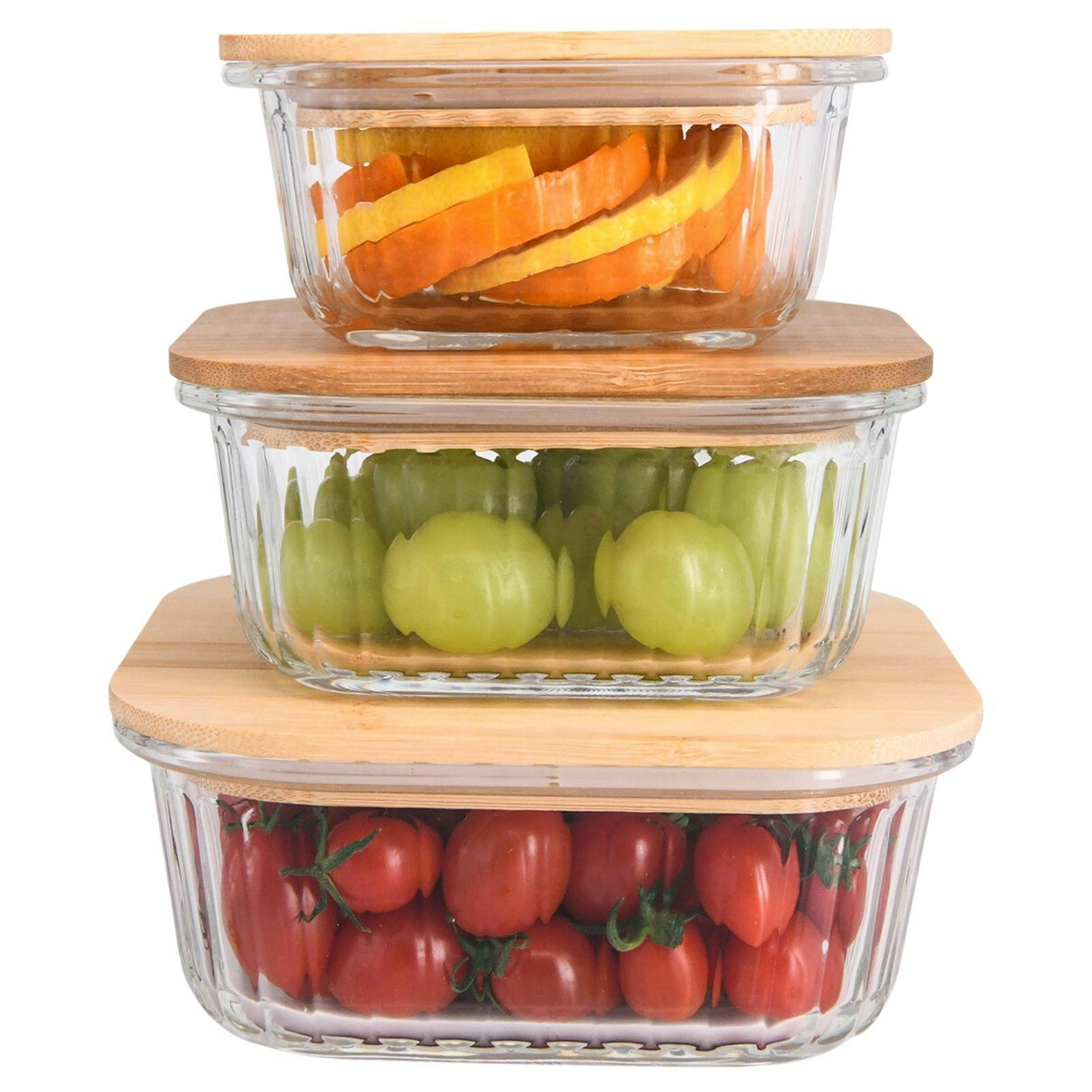 PIE LOCK| Bambusdeckel | 3 tlg. Quadratisch | Vorratsdosen-Set | 320ml ...