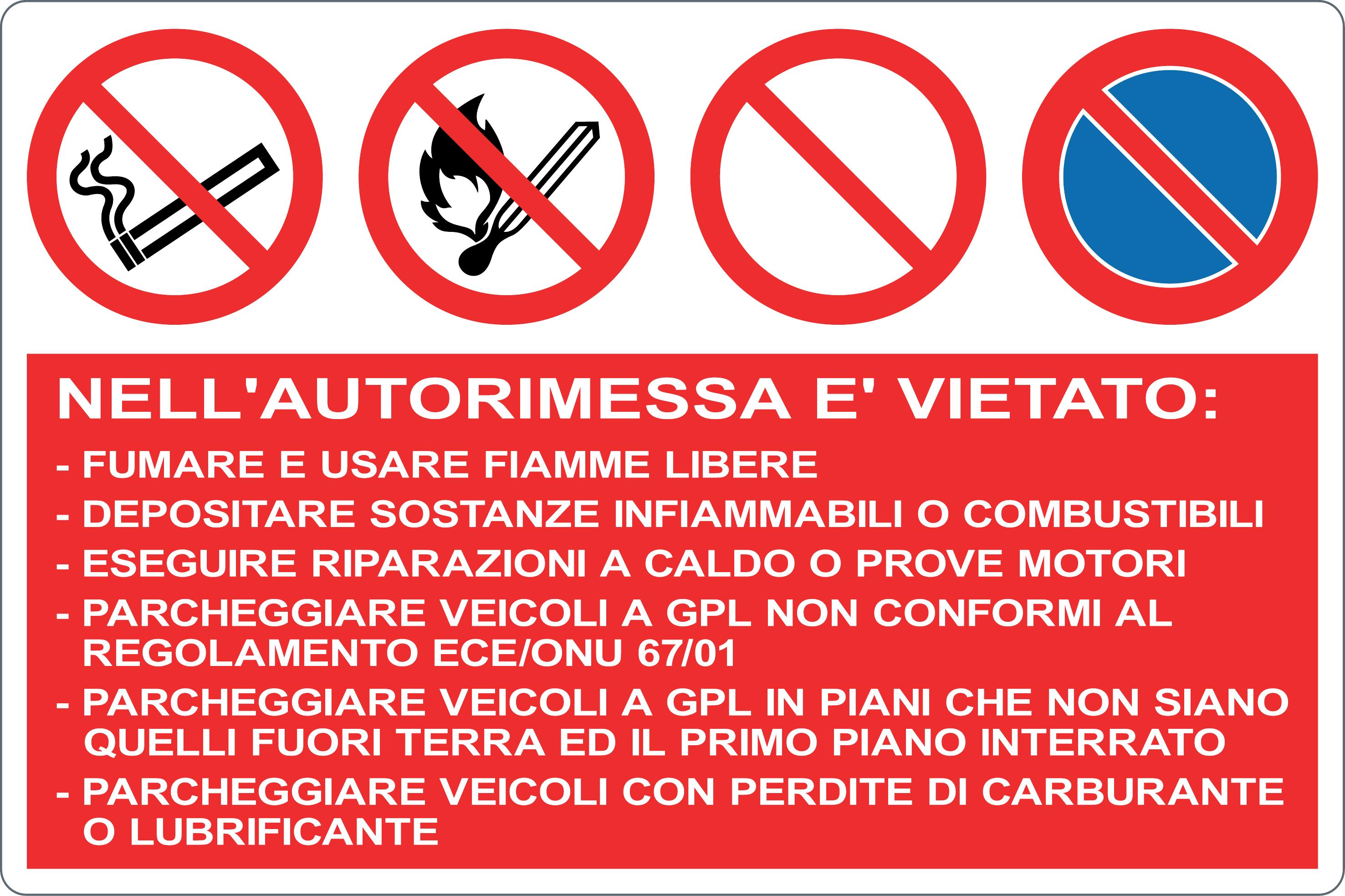 cartello alluminio 500x333 mm divieti vari per autorimesse | METRO