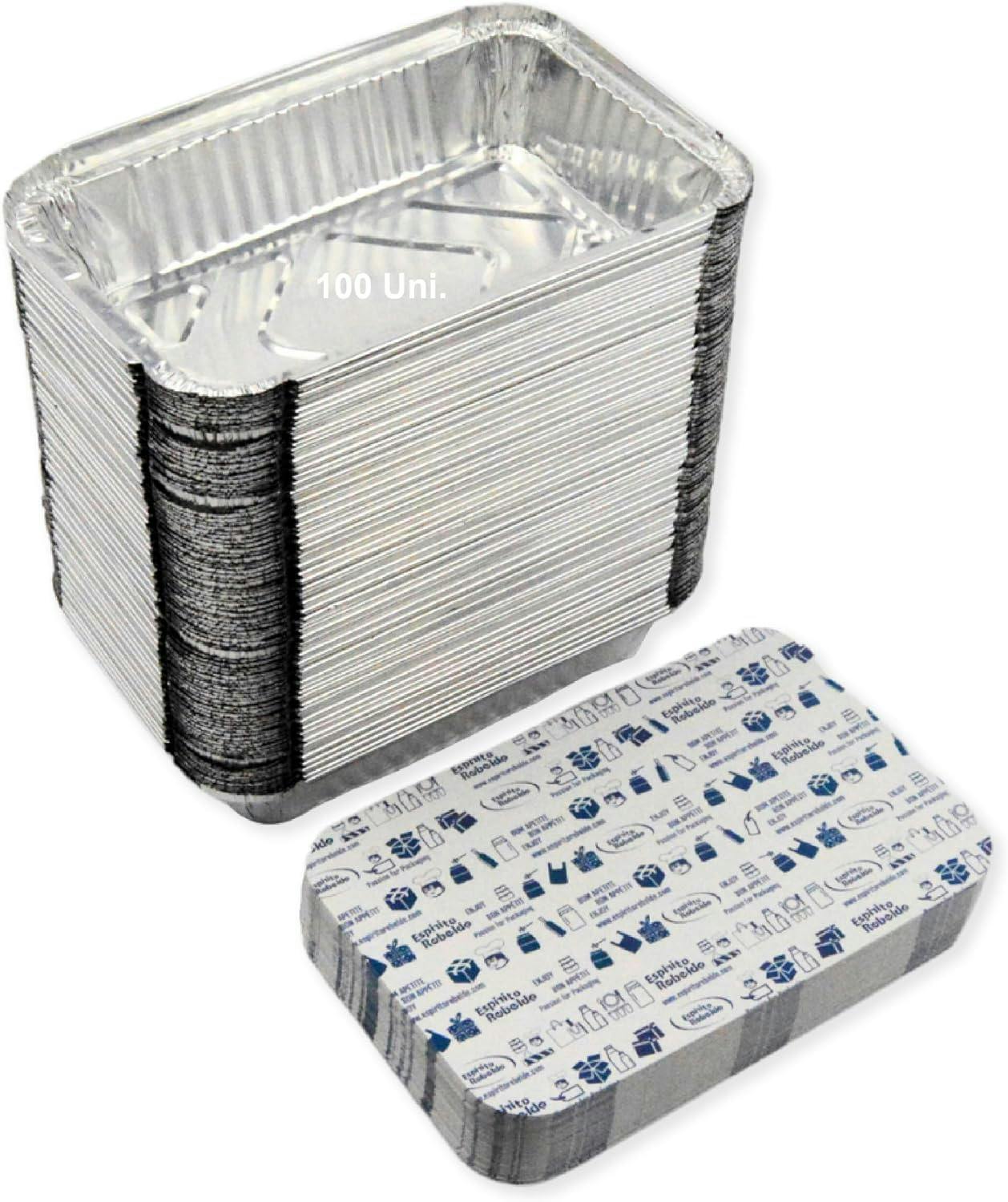 Conjunto de 100 Bandejas de Aluminio con Tapa para Alimentos ...