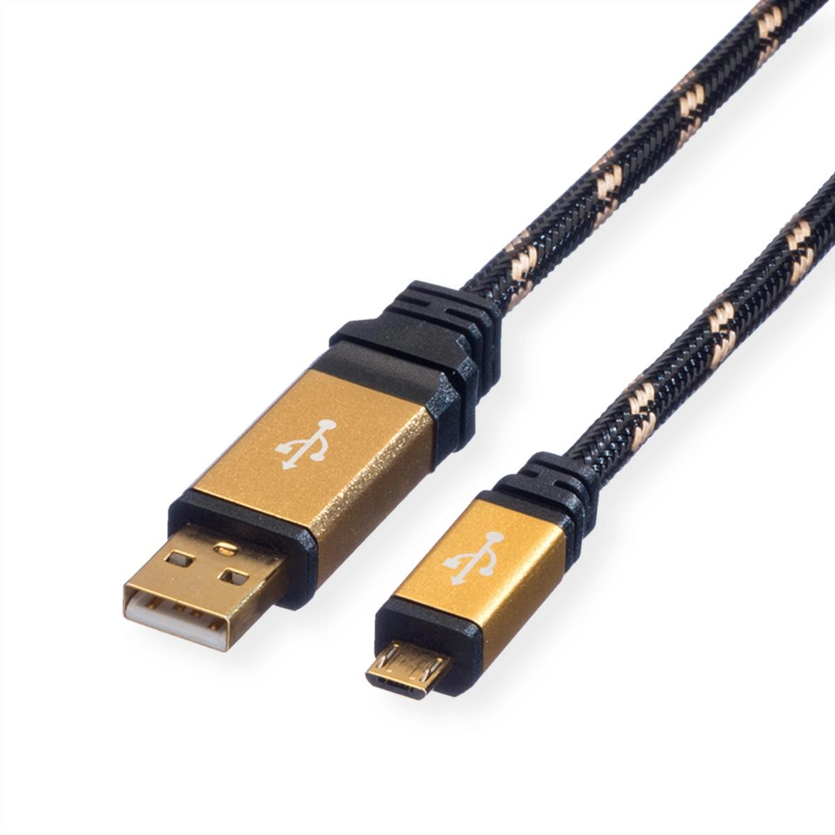 ROLINE GOLD USB 2.0 Kabel, USB A Male - Micro USB B Male, 0,8 m | Makro