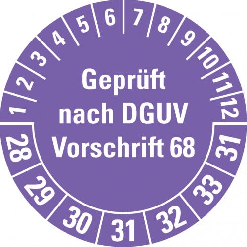 Dreifke® Prüfplakette G.n.DGUV Vorschr.68, 28-34, violett, Folie, Oberflächensch., Ø 40mm, 10 ...