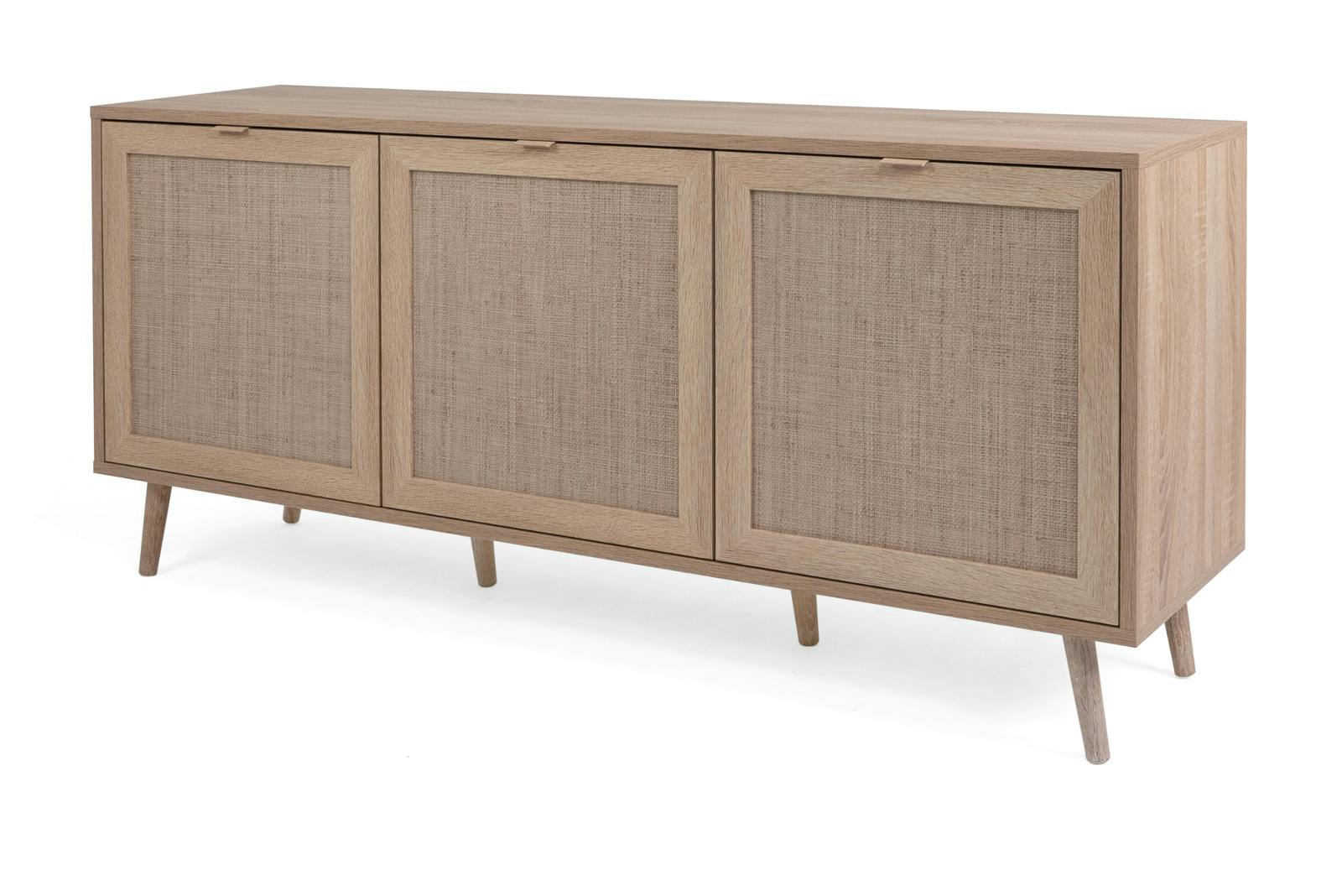 Furn.Design Sideboard Eiche Sonoma, Bast-Dekor 150 cm 3-türig, scandi ...