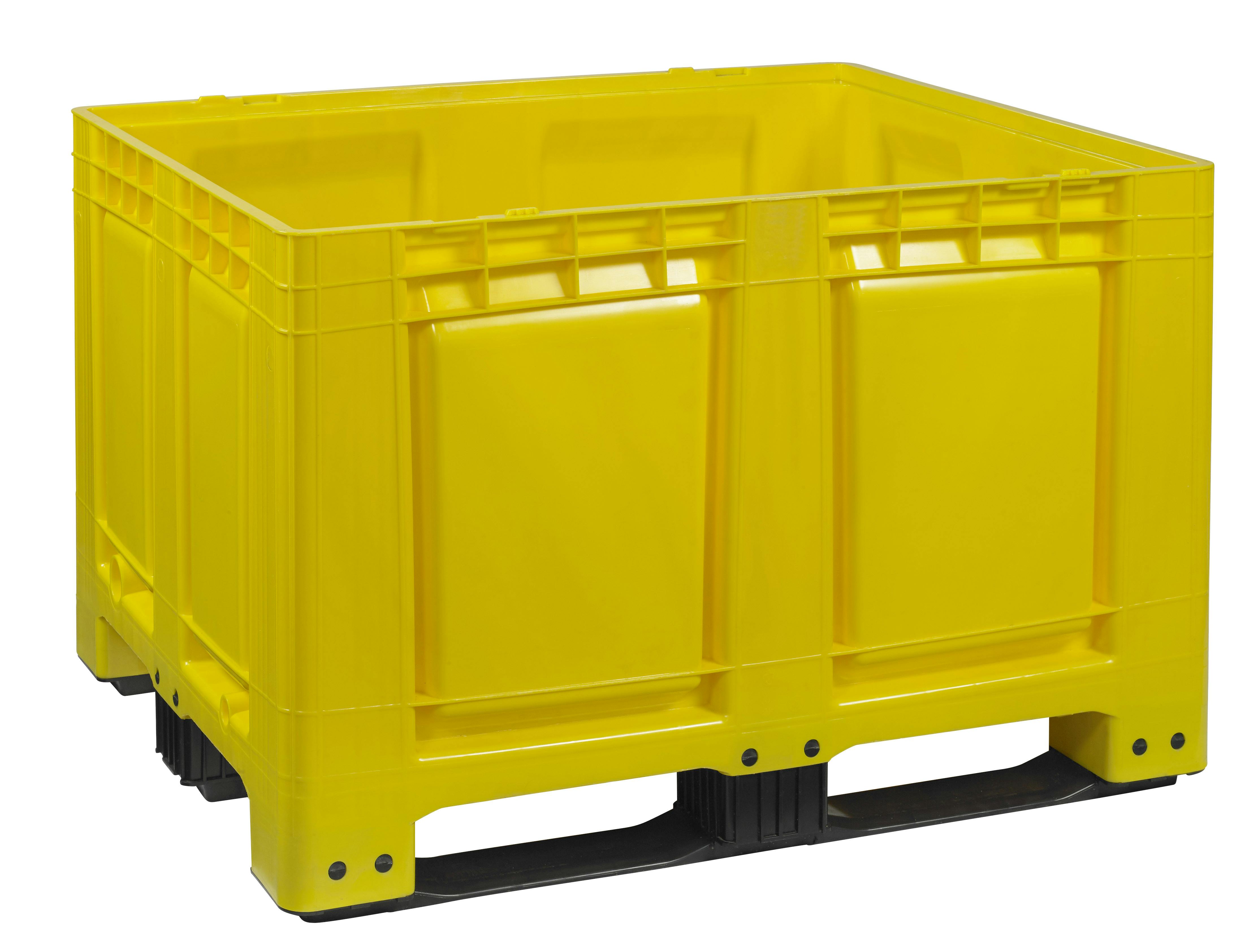 Palettenbox LxBxH: 1200 x 1000 x 790 mm geschlossen mit 3 Kufen in gelb ...