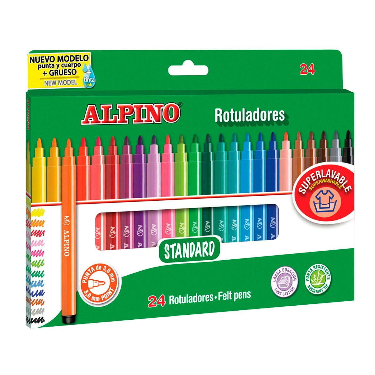 ALPINO Coloring - Estuche 24 Rotuladores Punta Fina, Súper Lavables | Makro