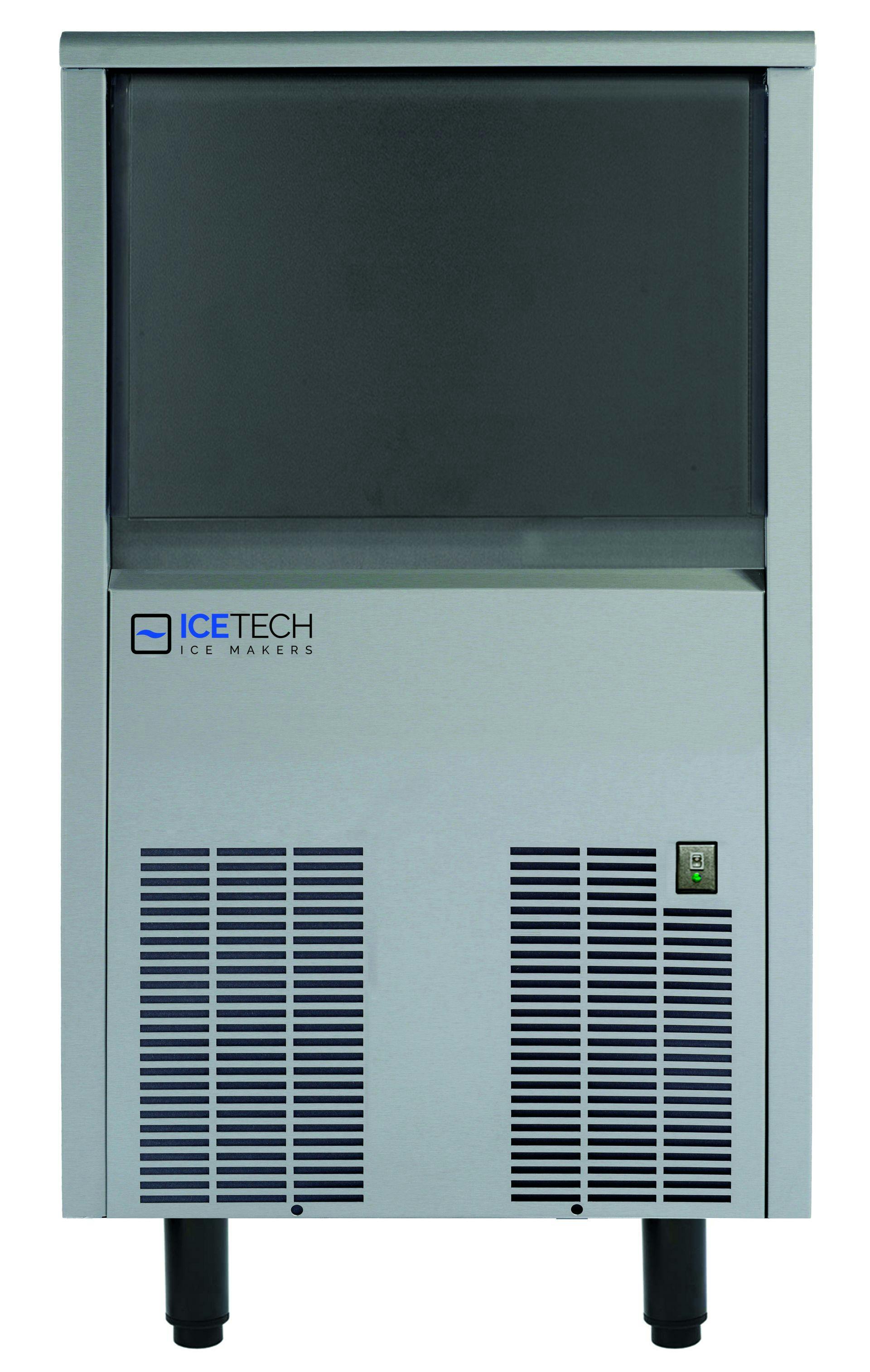 Produttore di ghiaccio 45 kg cubetto pieno medio da 22 gr. Deposito 15 kg. Carrozzeria inox ...