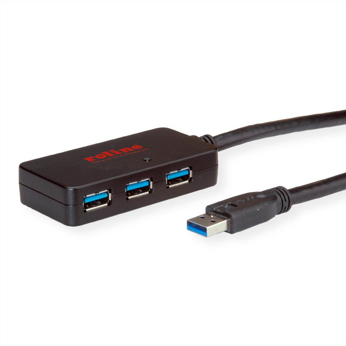 ROLINE USB 3.2 Gen 1 4-port Hub met repeater, zwart, 10 m | Makro