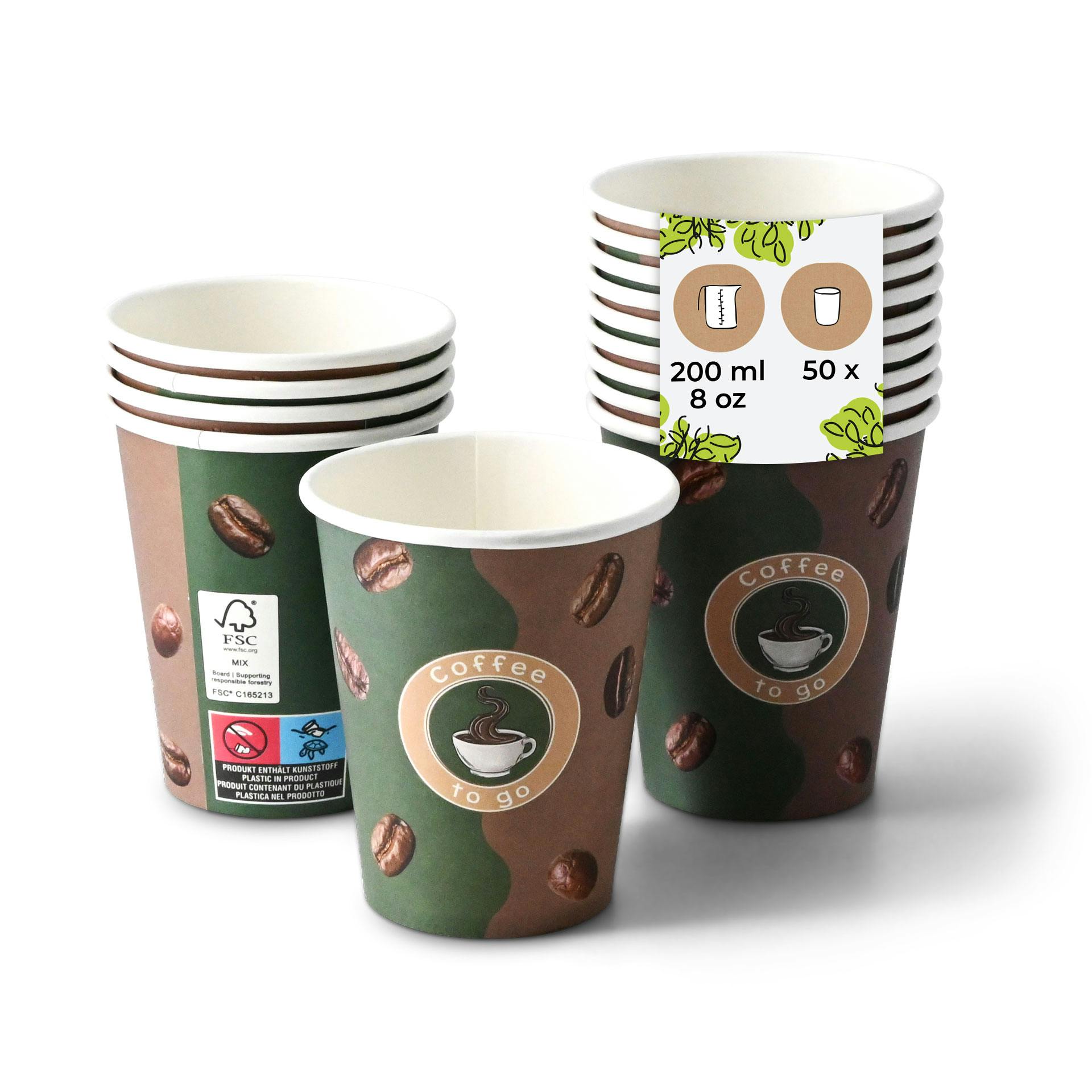 BIOZOYG Pappbecher Bedruckt 50 Stück 200 ml / 8 oz, Ø 80 mm, weiß ...