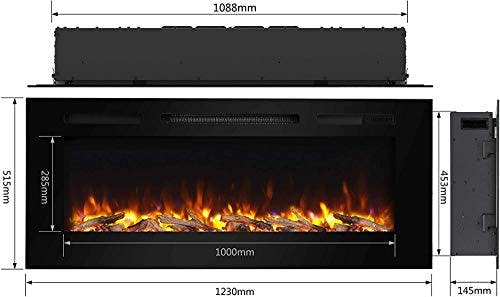 RICHEN Elektrokamin Fiamma - Elektrischer Einbaukamin (123 cm / 48 ...