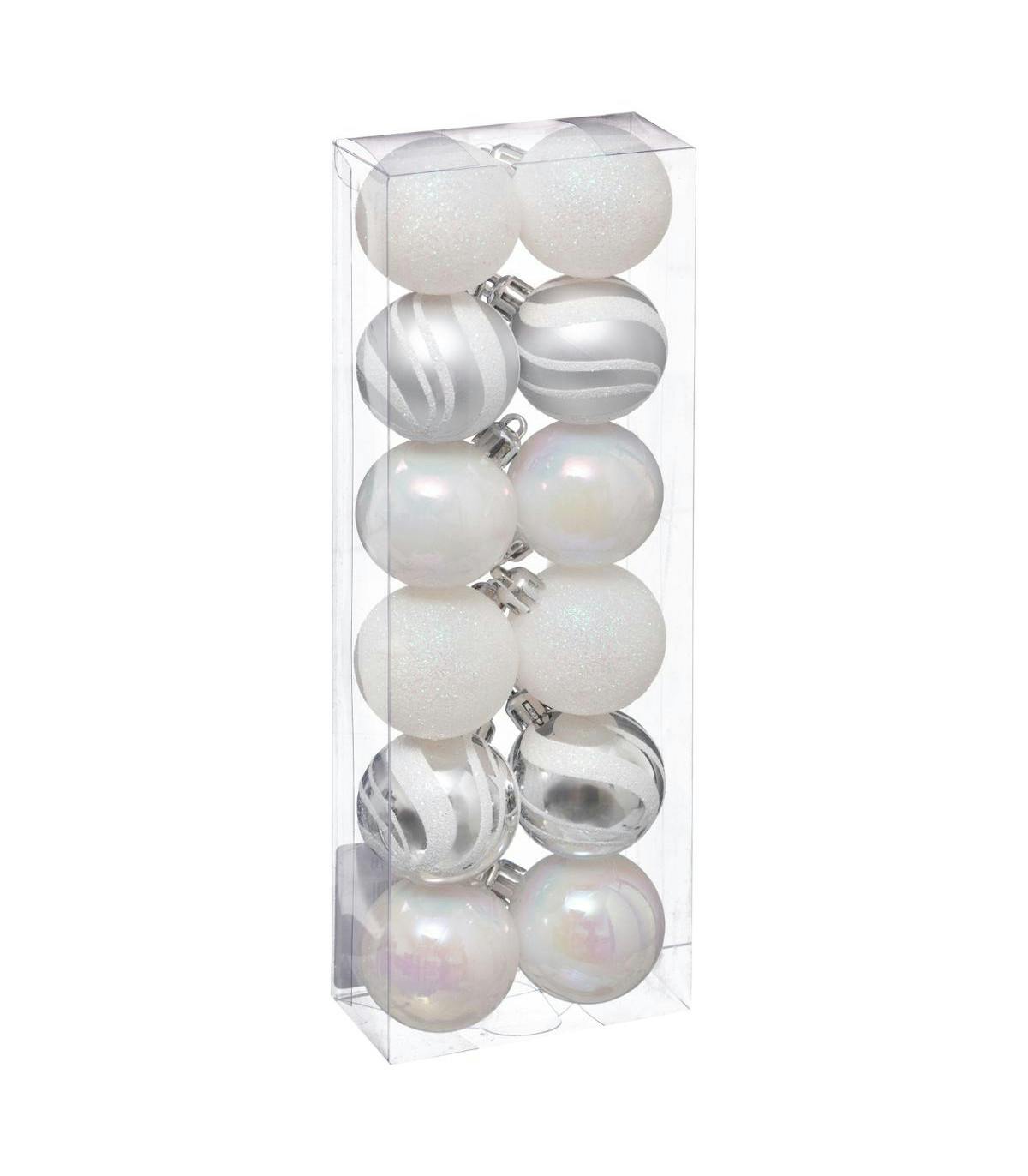Déco de sapin Lot de 12 Boules de Noël D 4 cm - Argent et Blanc | METRO