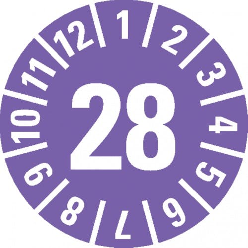 Dreifke® Prüfplakette 28, violett, Schachbrettfolie, selbstklebend, Ø 15mm, 60 Stk. | METRO