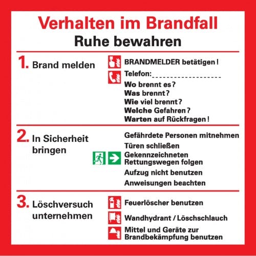 Aufkleber I Notfallplan Verhalten im Brandfall, KRO, Folie ...