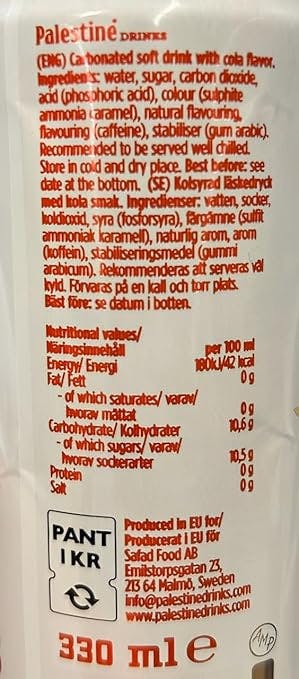 Palestine Cola, Boisson Gazeuse Rafraîchissante, 24 Canettes de 330 ml ...