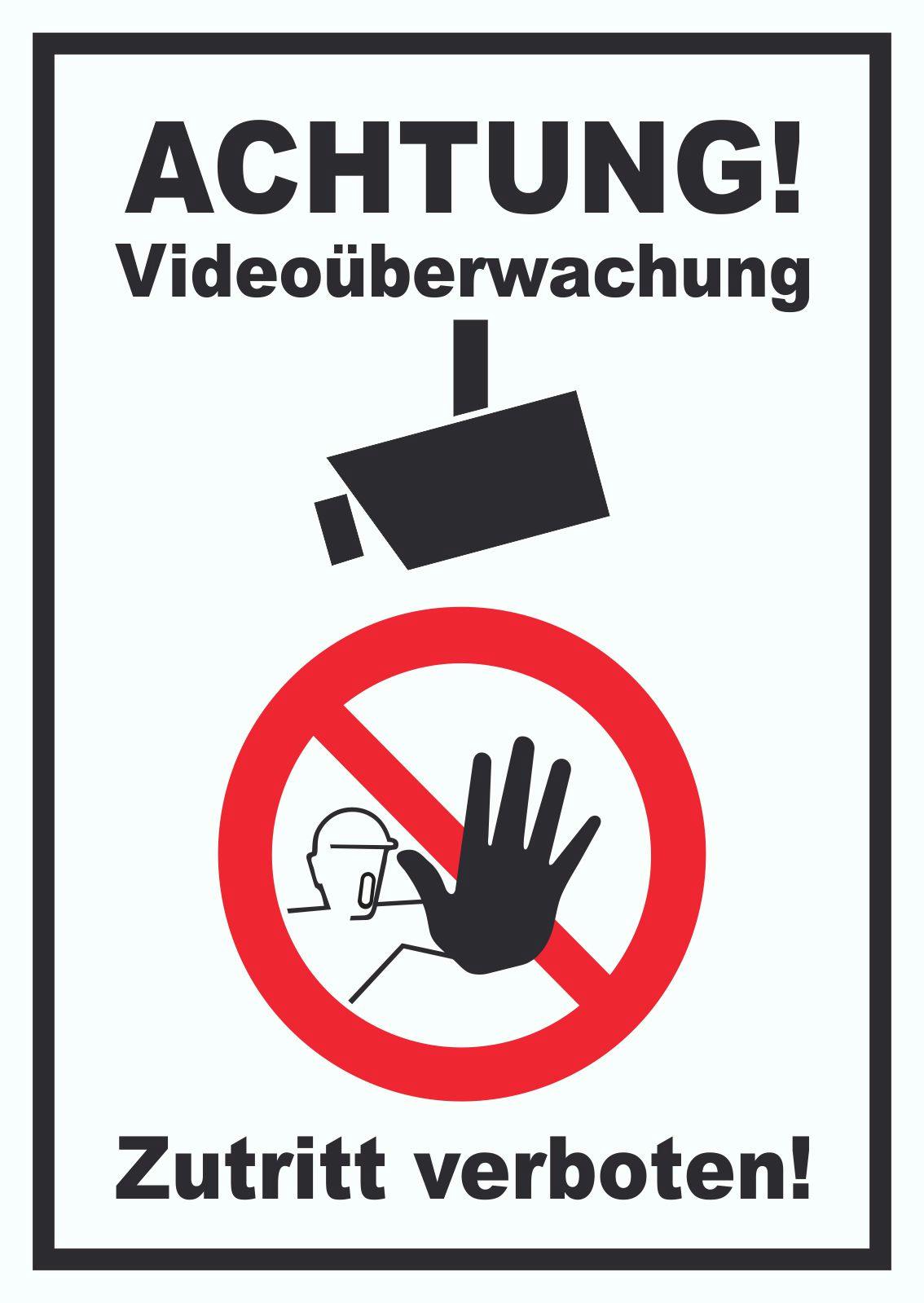 Achtung Videoüberwachung Zutritt verboten Schild A4 Rückseite ...